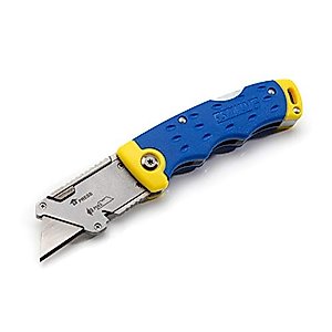 Estwing Folding Lock Back Utility Knife/Box Cutter Tool with Disposable Razor Blade, Ergonomic Handle, Belt/Pocket Clip