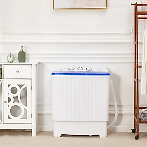 Spurgehom Mini Twin Tub Portable Washing Machine, 20 lbs Large Capacity Washer and Dryer Combo for RV Camping, Apartment, Dormitory, Home, Washing Machine for Students & Tenants，Blue & White