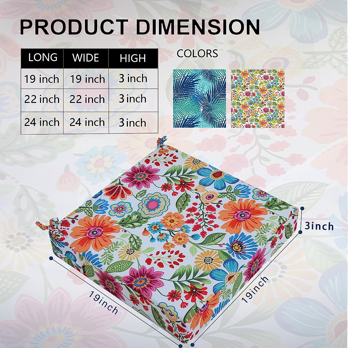 idee-home Outdoor Patio Chair Cushions Set of 2, Outdoor Chair Cushions for Patio Furniture, Replacement Seat Cushions 19x19 Waterproof