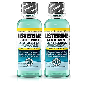 Listerine Cool Mint Zero Alcohol Mouthwash, Travel Size 3.2 Ounces (95ml) - Pack of 2