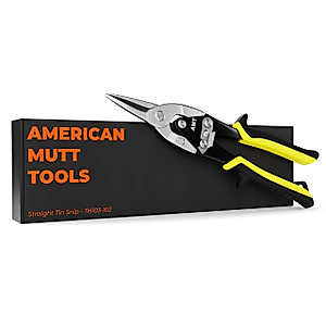 AMERICAN MUTT TOOLS 10 Inch Straight Cut Tin Snips Heavy Duty – CrMo Sheet Metal Cutter – Aviation Snips for Sheet Metal – Sheet Metal Snips, Sheet Metal Shears Tin Snips for Cutting Metal Sheet