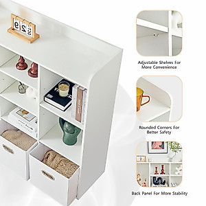 Redlife 7 Cubes Organizer, Wooden Cube Bookcase - 3 Tier Freestanding Open Bookshelf, White Storage Display Shelf with Adjustable Shelves for Home Office, Workspace, Bedroom, Play Room