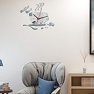 Enfudid Acrylic Wall Clocks Coffee Time Cup Clock Battery Operated Large Clock for Office