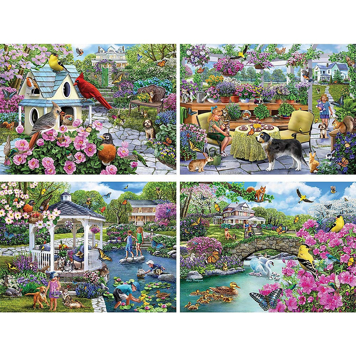 Bits and Pieces – 4-in-1 Multi-Pack 1000 Piece Jigsaw Puzzles for Adults – Glorious Gardens by Artist Mary Thompson, Completed Puzzle Size: 20" x 27"