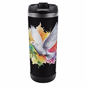 Dove Peace Symbol Watercolor Travel Coffee Mug Reusable Insulated Drinking Cup with Lid for Home Outdoor Works 13 Oz