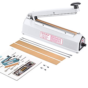 METRONIC Impulse Sealer 8 inch, Manual Heat Sealer Machine for Plastic Bags, Shrink Wrap Bag Sealers Heavy Duty Sealing Machine With Repair Kit (White)
