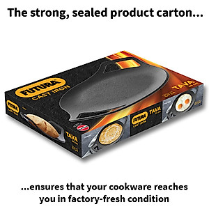 HAWKINS Futura 24 cm Cast Iron Tava, Cast Iron Tawa for Roti, Cast Iron Cookware for Kitchen, Black (CIT24)