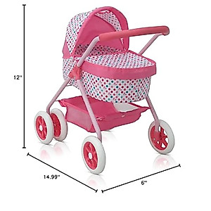 Kookamunga Kids Unicorn Reversible Doll Pram with Diaper Bag. for Kids Aged 3+ Fits Dolls up to 18". Doll not Included.