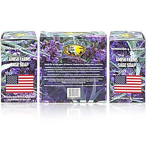 Amish Farms Natural Soap Bar, Exfoliating Sage, Lavender Scent, Made in USA - Vegan Face & Body Soap Scrub for Sensitive Skin - No Parabens or SLS Soap, Handmade Soap (4 Bars)