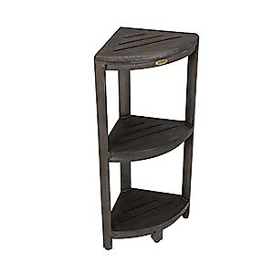 CoastalVogue Teak Shower Corner Shelf 3-Tier Wood Corner Shower Bench with Shelf 32" Snazzy Corner Shower Foot Stool in Antique Gray Finish for Indoors and Outdoors