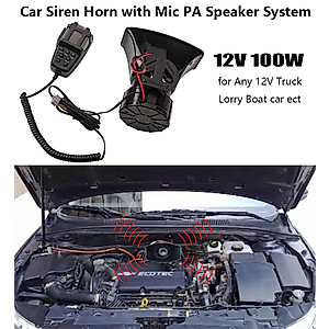 Alarm Horn Siren PA Speaker Mic System,BANHAO 100w 12v 7 Sound Loud Car Alarm Police Horn Police Car Siren Horn Speaker System Emergency Amplifier Alarm Kit Horn for 12V Truck Lorry Boat Car