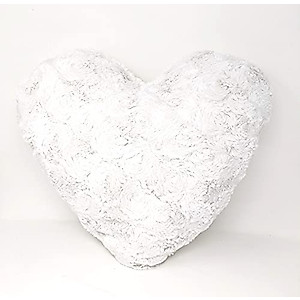 DaDalogy Bedding Luxury Dreamy White Faux Fur Heart Pillow - Lovely Valentine Gift Throw Cushion with Sewn Insert - Cute Romantic Soft Sherpa Backside | Upgraded- 16” x 14”