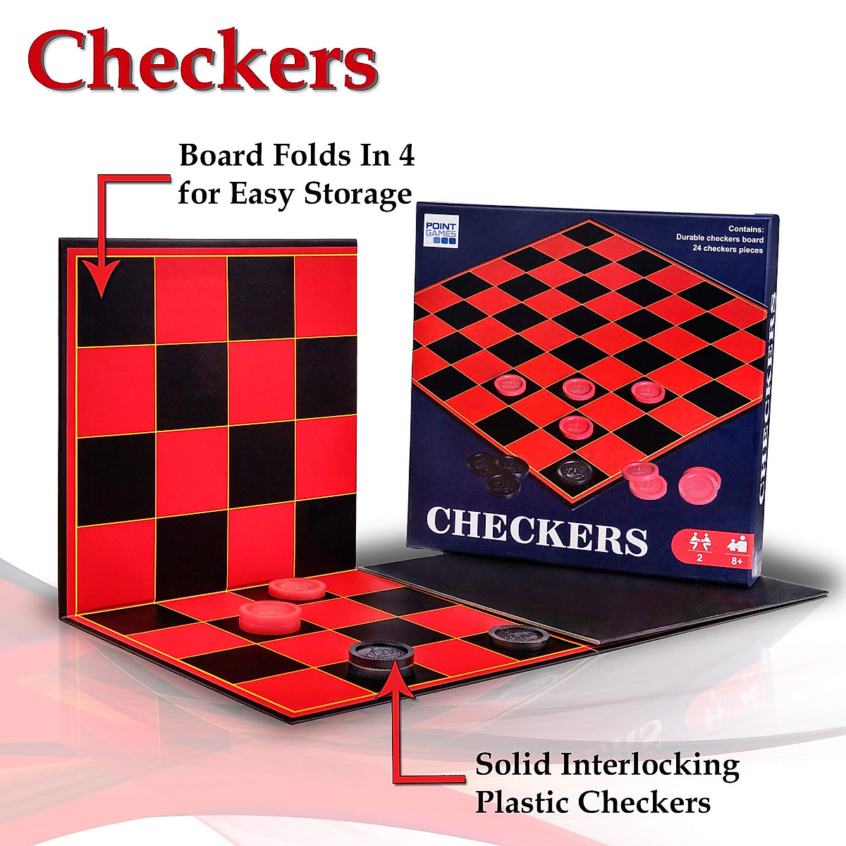 Checkers Board for Kids– Fun Checkerboard Game for Boys and Girls - Interlocking Checkers with Foldable Board by Point Games