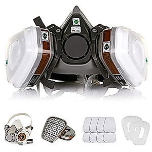 Reusable Active Carbon Respirator, Face Cover Set for Painting Against Dust/Organic Vapors/Smells/Fumes/Sawdust/Asbestos Suitable for Painting,Staining,Car Spraying,Sanding &Cutting