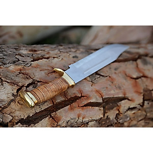 Crocodile Dundee Knife KE-0547-HK D 2 Steel Custom Handmade 18inch Horn & Leather Handle Large Hunting Crocodile Dundee Knife With Leather Sheath & Belt Loop Silver