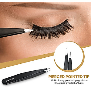 Utopia Care Tweezers for Women Facial Hair (4 Piece), Eyebrow Tweezers for Women Professional, Precision Tweezers Set for Women, Pointed Tweezers Slant Tip, Ingrown Hair Tweezers for Men (Black)