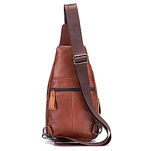 BULLCAPTAIN Mens Sling Bag Genuine Leather Chest Shoulder Bags with USB Charging Port Casual Crossbody Bag Travel Hiking Daypacks (brown)