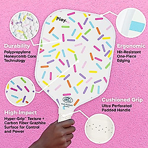 Play Paddles Indoor/Outdoor Pickleball Paddle - USA Pickleball Approved - Carbon Fiber and Polymer Honeycomb Composite Core - Hyper-Grip™ Surface and Graphite Face - Cushioned Grip Handle (Sprinkles)