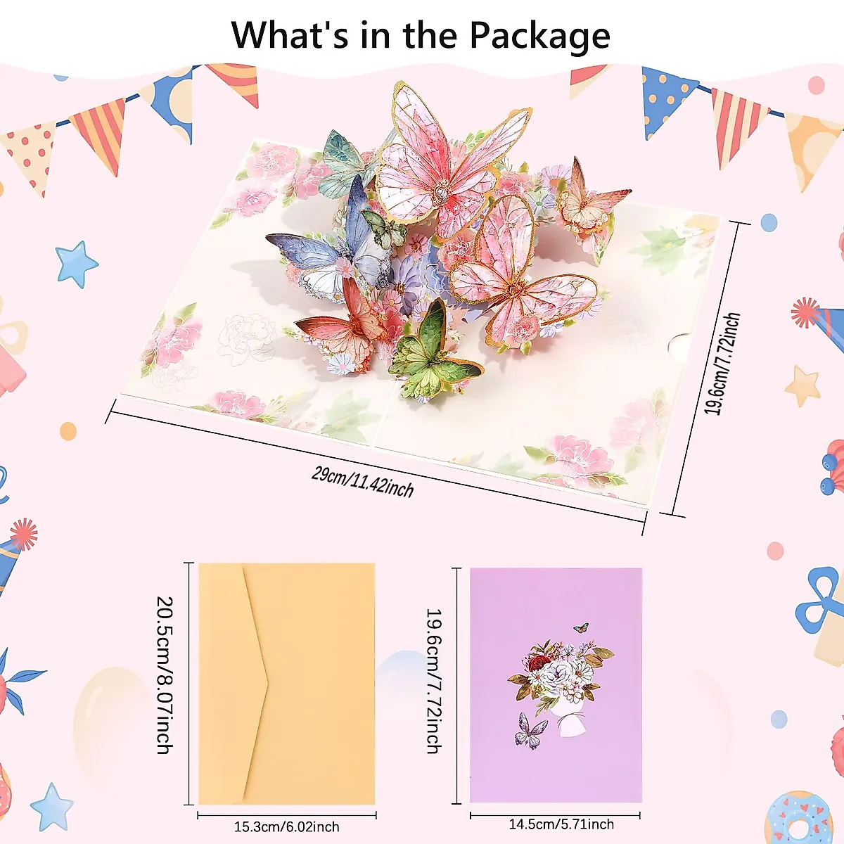 GUAGUA Colorful Butterfly Birthday Card, 3D Greeting Pop up Card with Envelopes for Any Occasion, Birthday Valentines Day Thank You Foldable Dazzle Butterfly Greeting Card for Girls Women Friends Gift