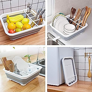 Otiyer Collapsible Dish Drying Rack for Kitchen Storage Tray Dinnerware Drainer Foldable Portable Dish Drying Rack for Kitchen RV Campers,Travel Trailer Save Space Easy to Store
