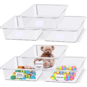 Hoolerry 24 Pcs Plastic Cubby Storage Bins Classroom Cubby Organization with Self Adhesive Labels Bin Small Stackable Storage Containers Toy Book Storage Box for School(Clear, 14 x 10 x 3 Inch)