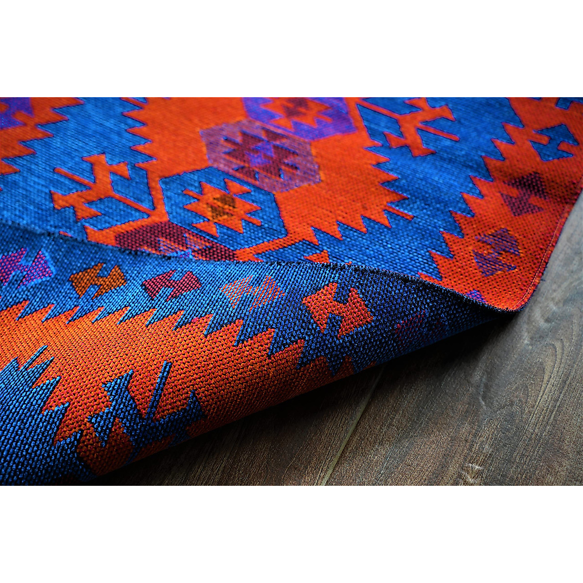 Secret Sea Collection Modern Bohemian Area Rug, Washable, Reversible, Cotton (Charcoal Grey-Orange), 2.4' x 4' ft (27.5'' x 48'') Diamond