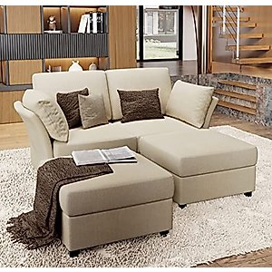 AMERLIFE Sectional Sofa, Modular Sectional Couch with Ottomans- 4 Seat Sofa Couch for Living Room, Convertible U Shaped Couch with Chaise, W57 xD54 xH37 Beige Loveseat