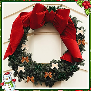 Waydress 120 Pcs 1 Inch Tiny Mini Christmas Velvet Bows for Crafts Xmas Twist Tie Bows Small Ribbon Bows Christmas DIY Craft Sewing Scrapbooking Gift Wrapping(Green,Cream,Khaki)