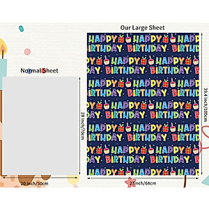 BULKYTREE Birthday Wrapping Paper with Cut Lines for Boys Girls Kids Men Women Holiday Birthday Theme Party - 3 Large Sheets Colorful Cake Happy Birthday Gift Wrap - 27 Inch X 39.4 Inch Per
