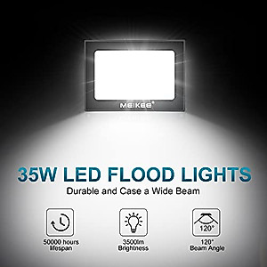 MEIKEE 35W LED Flood Lights Outdoor, 3500lm LED Work Light with Plug, 5000K Natural White Security Light, IP66 Waterproof Portable Outdoor Flood Lighting for Garage Garden Stadium Playground (4Pack)