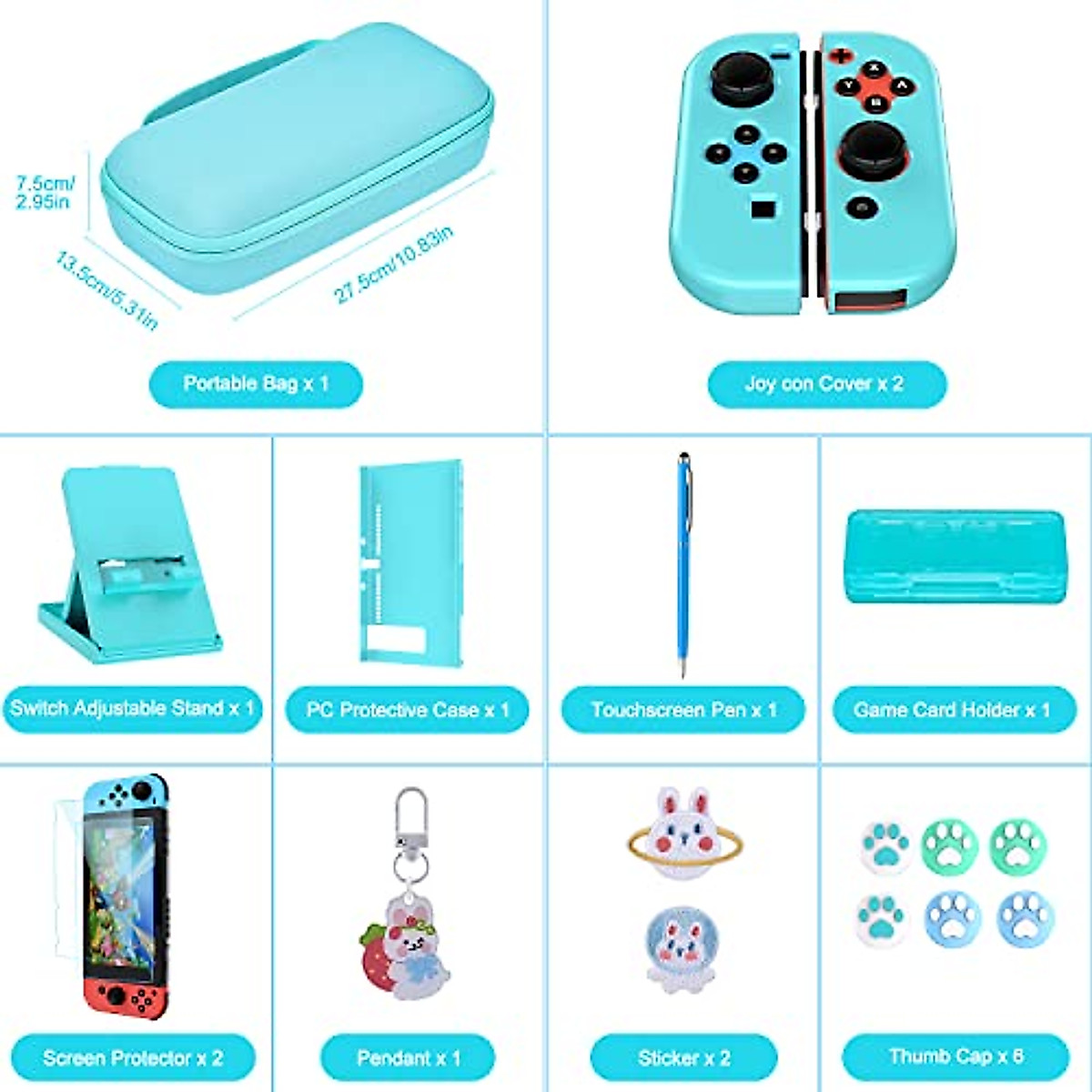 innoAura Switch Case for NS Switch 18 in 1 Switch Accessories Bundle with Switch Carrying Case, Switch Game Case, Switch Screen Protector, Switch Stand, Switch Thumb Grips (Blue)