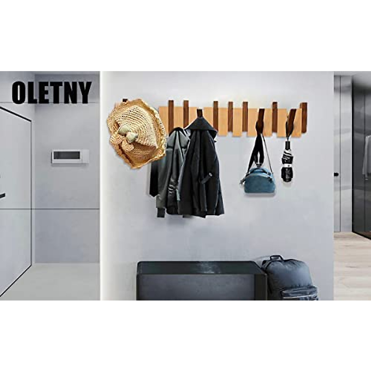 OLETNY Coat Rack Wall Mount Wood, Coat Hooks Wall Mounted Wooden with 6 Flip-Down Hooks for Entryway, Bathroom, Bedroom, Kitchen and More