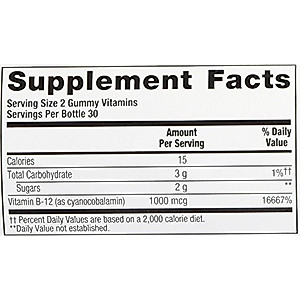 Vitafusion B12 Gummy Vitamins, Delicious Raspberry Flavor, 60ct (30 Day Supply)