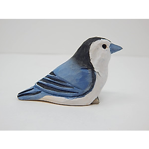 Selsela Nuthatcher Blue Wood Figurine Nutcracker Bird Garden Statue Sculpture Decor Miniature Art Carve Small Animal