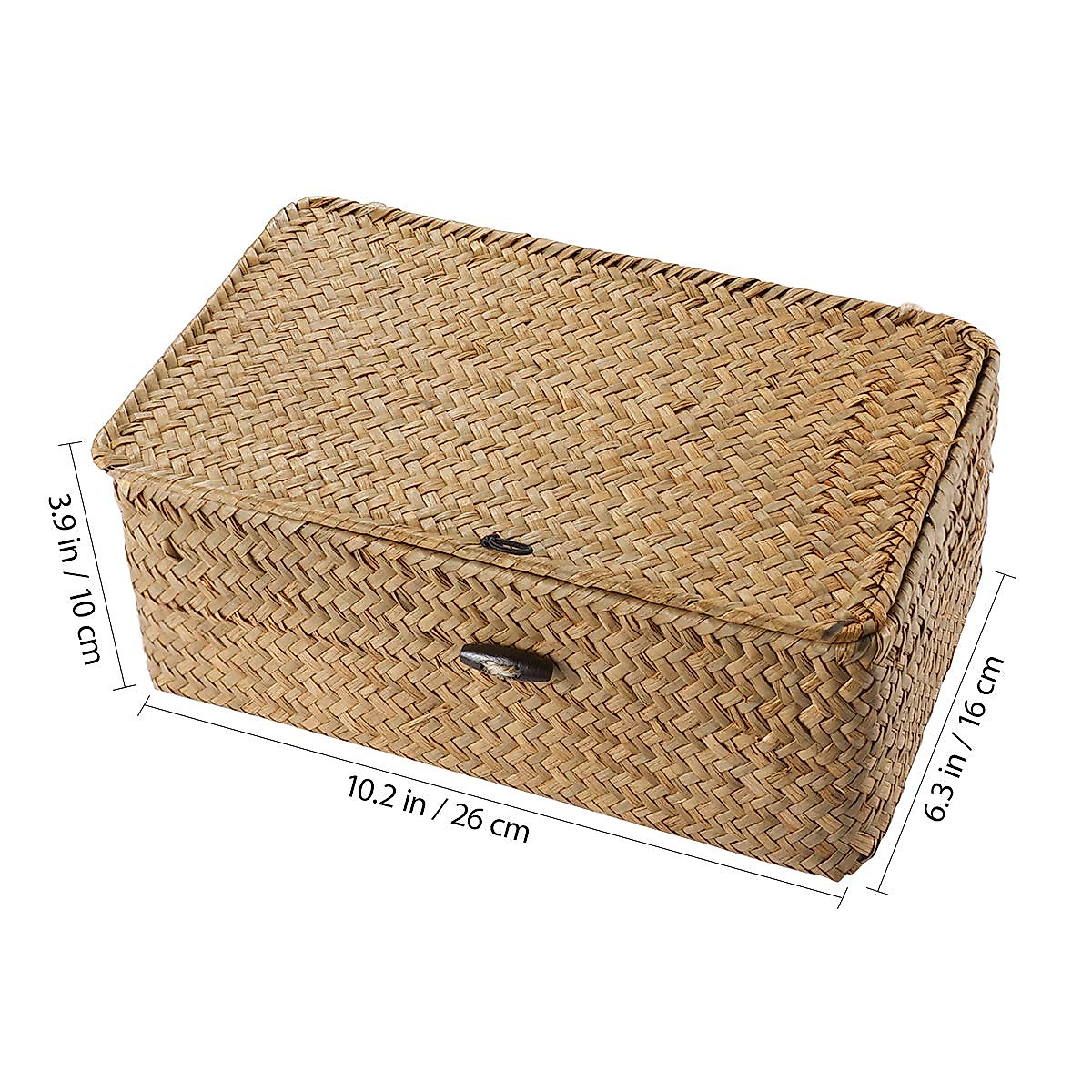 Vosarea Rattan Storage Basket Makeup Organizer Multipurpose Container with Lid (M)