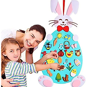 DIY Easter Bunny, Kids Arts and Craft Kit, Easter Felt Board Crafts Bunny Ornaments Art Kits with Detachable Puzzle Ornament Easter Eggs Bunnies, Easter Wall Hanging Games for Kids Gifts (Pink)