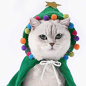 ANIAC Pet Christmas Costume Puppy Xmas Cloak with Star and Pompoms Cat Santa Cape with Santa Hat Party Cosplay Dress for Cats and Small to Medium Sized Dog (Small, Green)