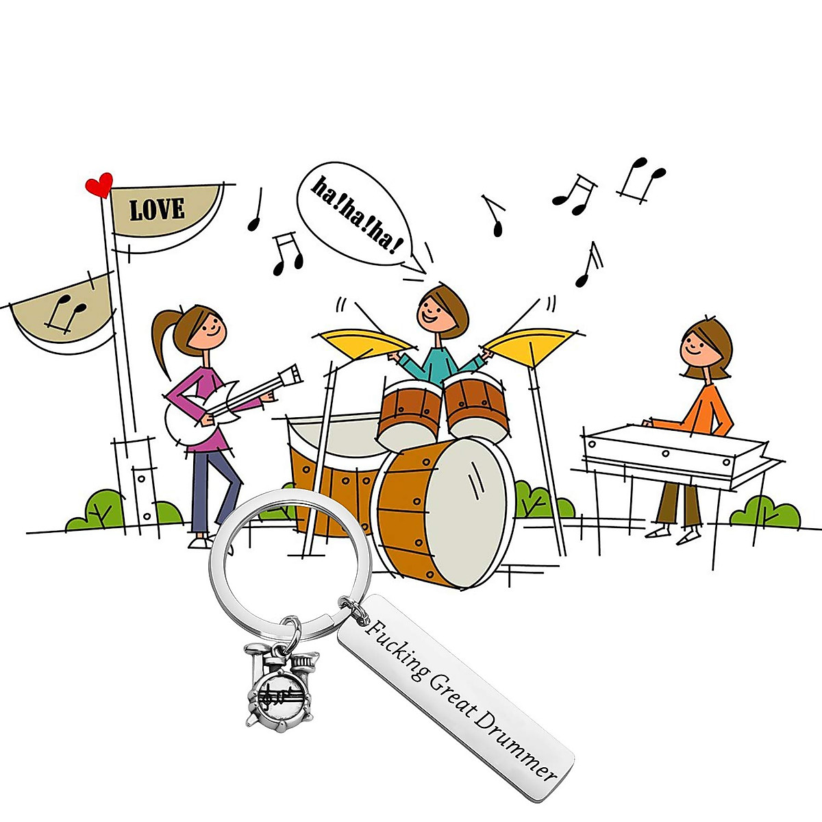 FEELMEM Drummer Gift Jewelry Fucking Great Drummer Keychain Percussion Jewelry Drum Player Band Gifts Drum Kit Gifts Musician Gift (Silver)