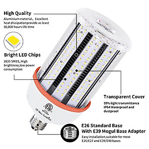 1000W Equivalent Led Corn light bulbs, 15000 Lumen LED Corn Bulb 100W 5000K Daylight White Lamp,E26/E39 Medium Mogul Base,2-Pack Large Area Lights For Outdoor Indoor Warehouse Garage High Bay Lighting