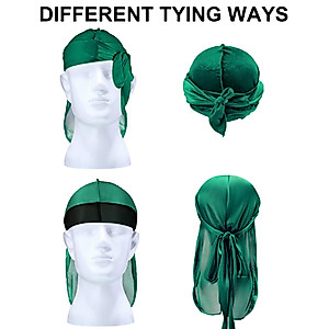 4 Pieces Baby Silky Durags with Long Tail and Wide Straps Kids Satin Durag Caps Child Headwraps for 360 Waves (Black, Wine Red, Green, Navy Blue)
