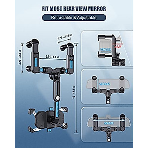Lonbor Phone Mount for Car【Big Rear Mirrors Friendly】 Rear View Mirror Phone Holder,【2023 Upgraded 4 Clip More Stable】 360 Rotatable and Retractable Car Phone Holder Fit All Mobiles & Vehicles
