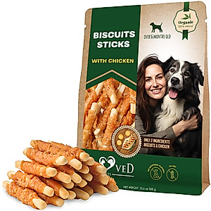 Biscuits Sticks Dog Treats Chicken Wrapped Human Grade Meat - Natural Dried Snacks Rawhide - Free & Grain Free Long Lasting Chews for Large & Small Dogs - Best for Training & Healthy Teeth