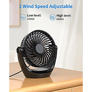 Aluan Desk Fan Small Table Fan with Strong Airflow Ultra Quiet Portable Fan Speed Adjustable Head 360°Rotatable Mini Personal Fan for Home Office Bedroom Table and Desktop, Black
