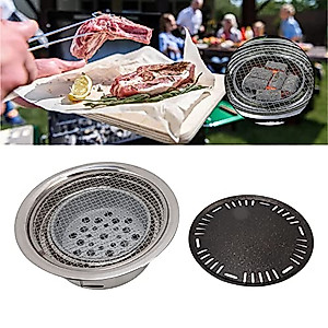 Asixxsix BBQ Charcoal Grill, Stainless Steel Non Stick Korean Grill Portable Round Carbon Barbecue Grill Camping Grill Stove for Outdoor Indoor Picnic Patio Backyard Hiking Fishing
