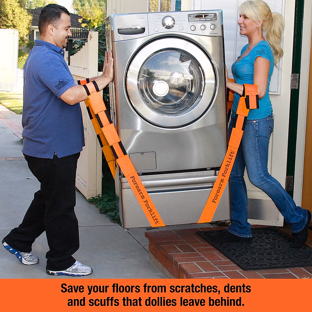 Forearm Forklift 2-Person Lifting and Moving Straps; Lift, Move and Carry Furniture, Appliances, Mattresses or Any Item up to 800 lbs. Safely and Easily Like a Pro, Orange