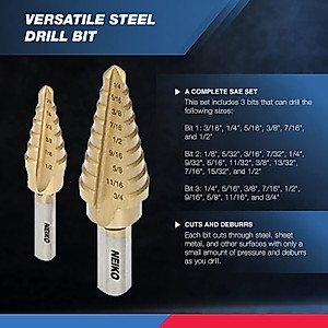 Neiko 10193A Titanium Step Bits, Unibit Set, 28 Sizes, High Speed Steel, Standard (SAE) Step Drill Bit Set, Step Bits for Metal. Unibit Step Drill Bits, Industrial Unibit