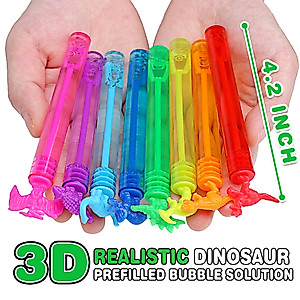 Dinosaur Birthday Decoration, 3D Detail Mini Bubble Wands Bulk 32 Pack, Neon Dino Party Favors Supplies for Kids, Pinata Filler Goody Bag Stuffers, Carnival Prizes, Treasure Box Toys Gift for Girl Boy