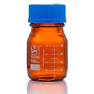 Globe Glass, Amber Media Bottle, 100mL, GL45 Screw Cap, Dual Graduations, 10/Box