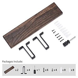 Mkono Wood Floating Shelves Wall Mounted Modern Farmhouse Shelf Decorative Storage Shelving with U Brackets for Bedroom Bathroom Living Room Kitchen Office Set of 2, Brown