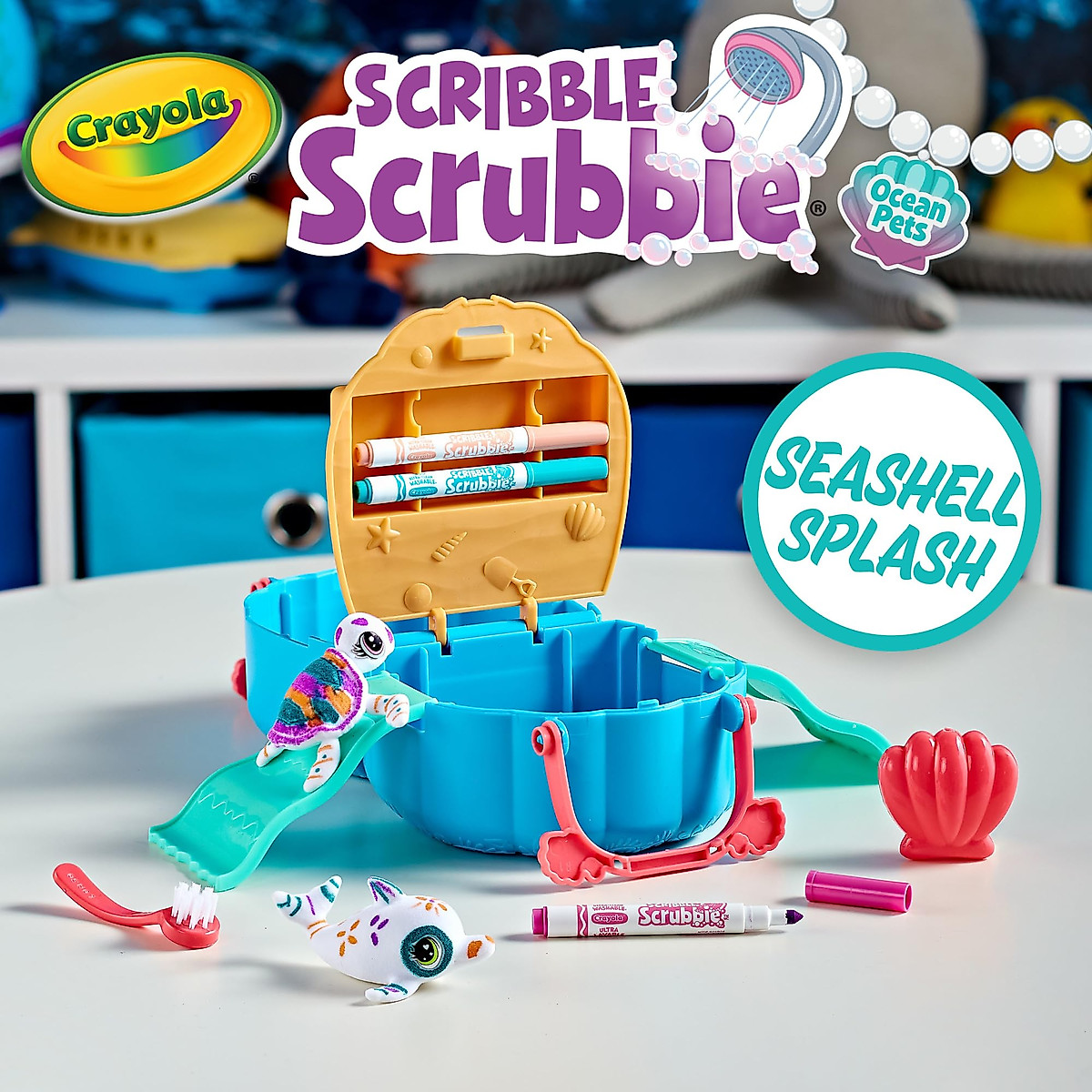 Crayola Scribble Scrubbie Pets, Ocean Animals Playset, Color & Wash Creative Toy, Gift for Kids, Age 3, 4, 5, 6